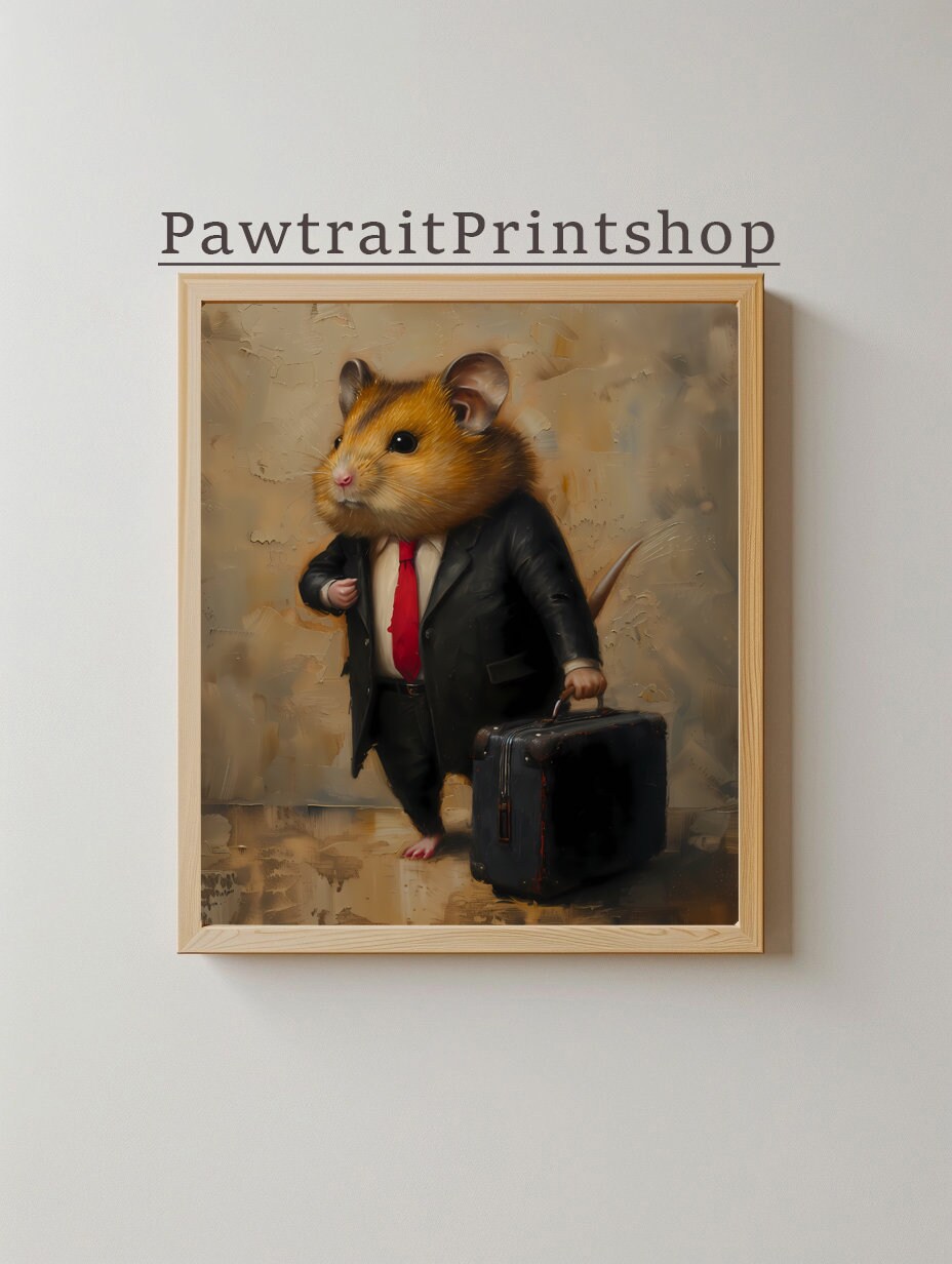 Printable Business Man Hamster Print Animal Art Printable Wall Art Oil ...