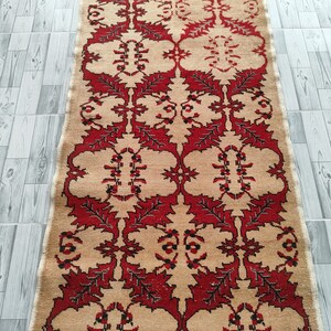 3x8 Beige Red Black Brown Turkish Runner, 3x8 Handmade Oushak Runner ...