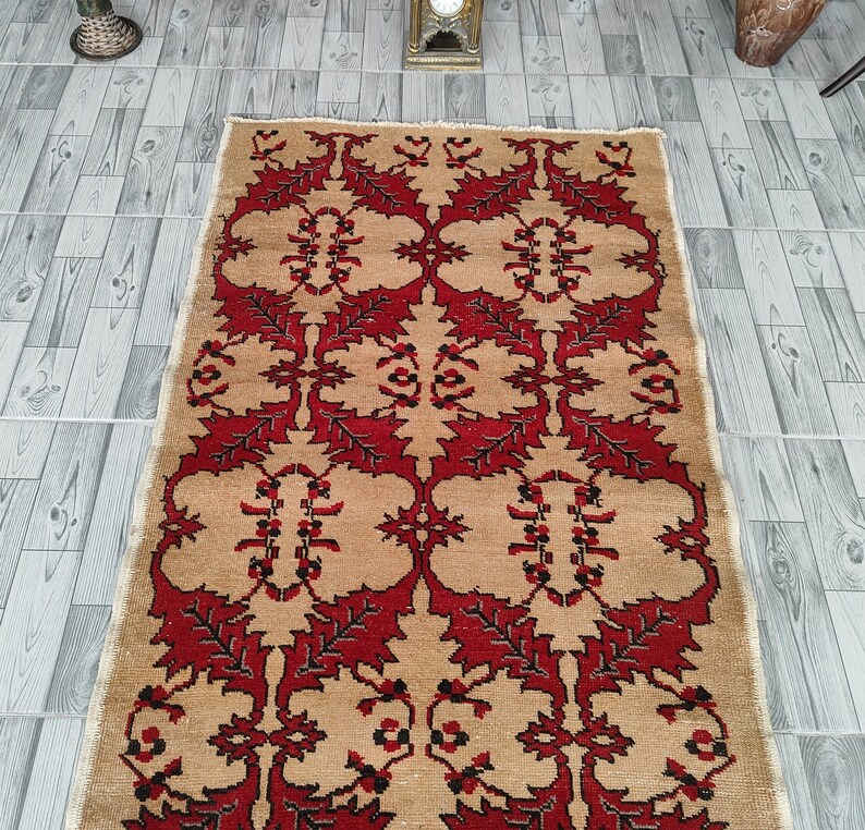 3x8 Beige Red Black Brown Turkish Runner, 3x8 Handmade Oushak Runner ...