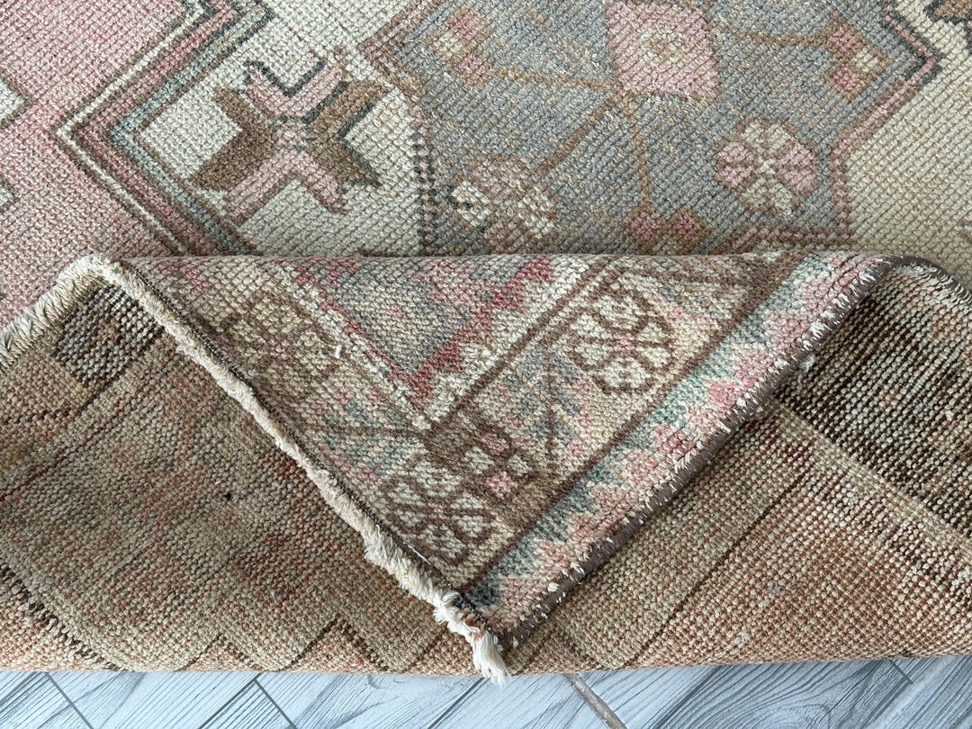 4x8 Pink White Brown Blue Turkish Rug, 4x8 Oushak Rug, Vintage ...