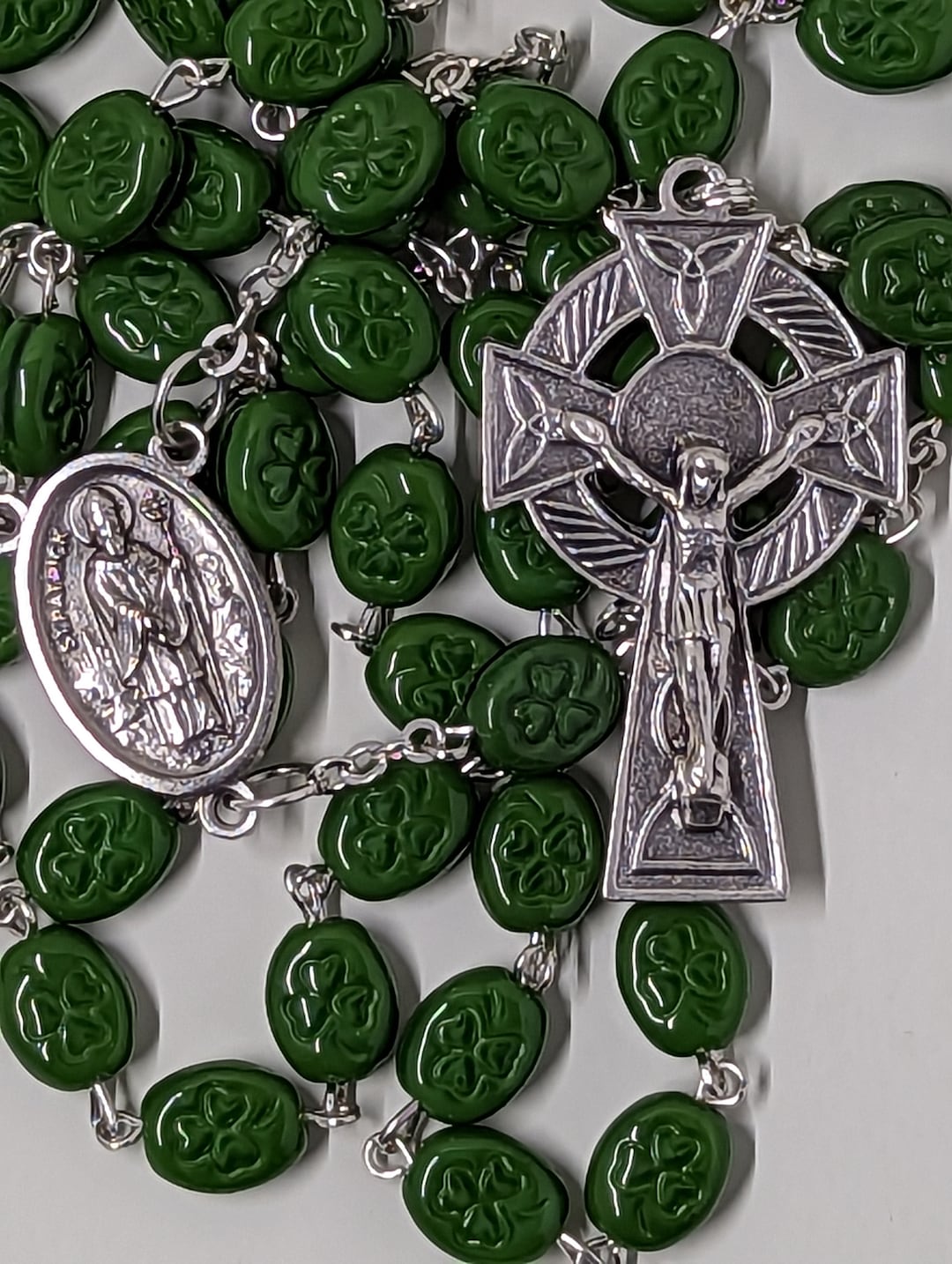 Irish St Patrick Rosary, Shamrock Engraved 10mm Beads, St. Patrick / St ...