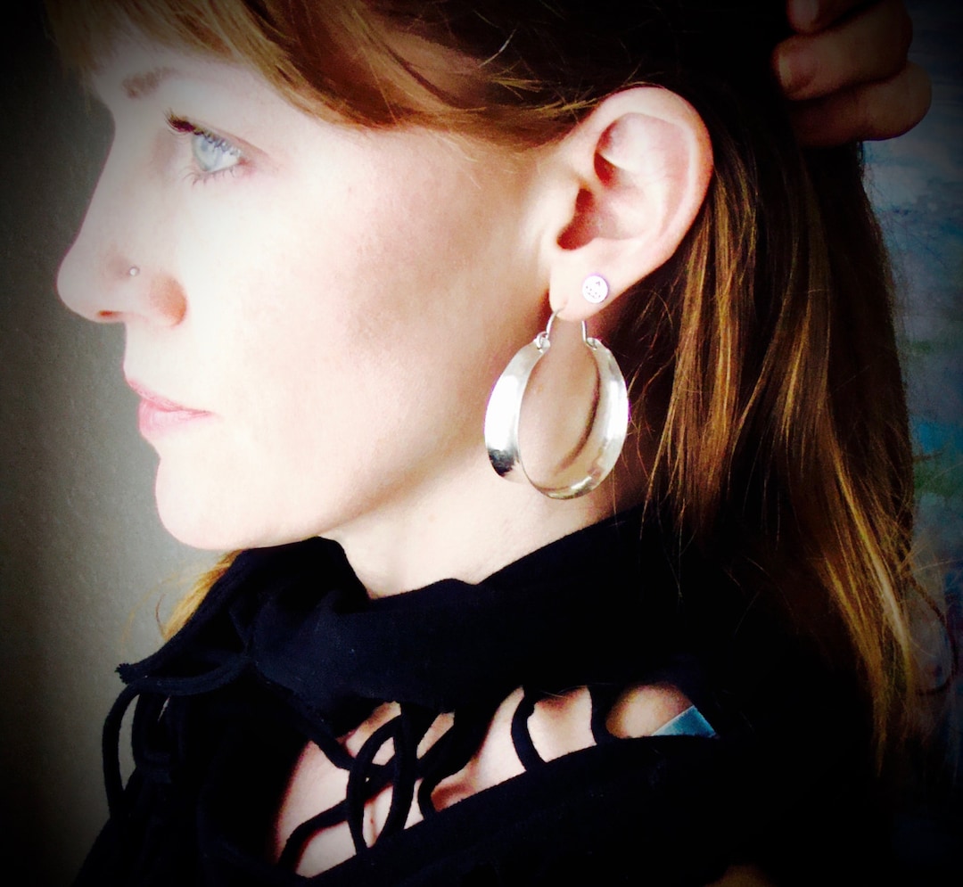 Handmade Concave Sterling Silver Hoop Earrings – Chunky Statement ...