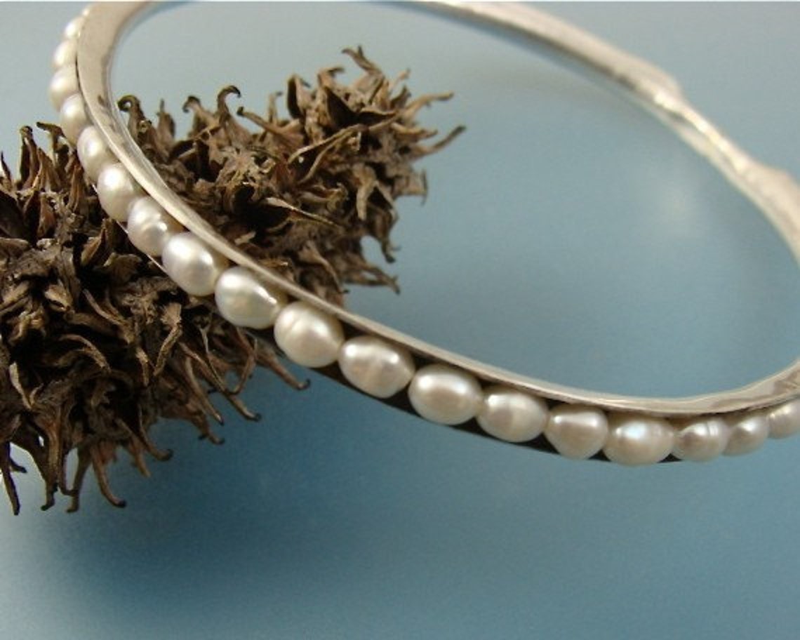 Pearl Bangle Stack Bangle Silver Bangle Silver Bracelet | Etsy