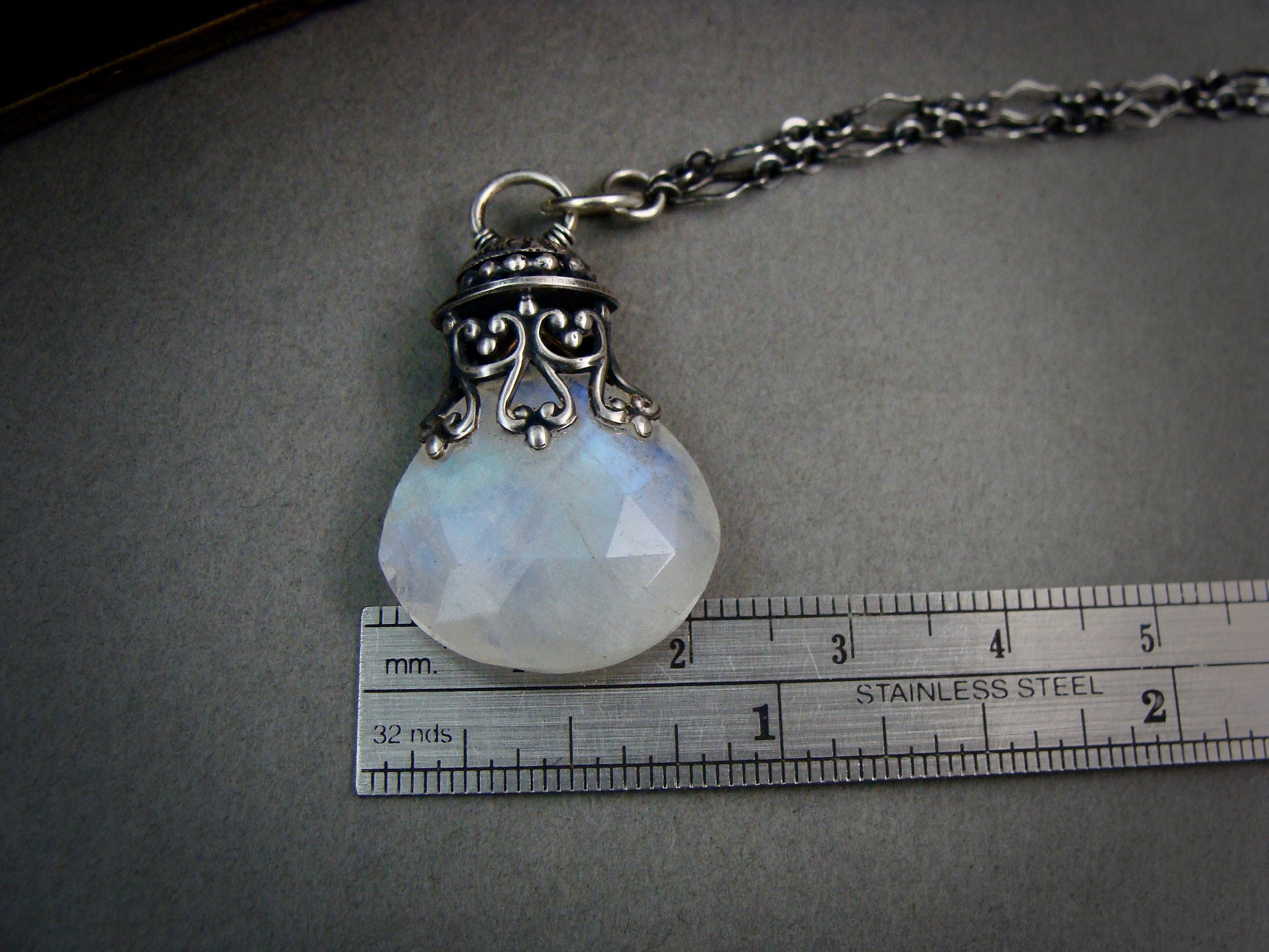 large rainbow moonstone pendulum ... sterling silver and moonstone ...