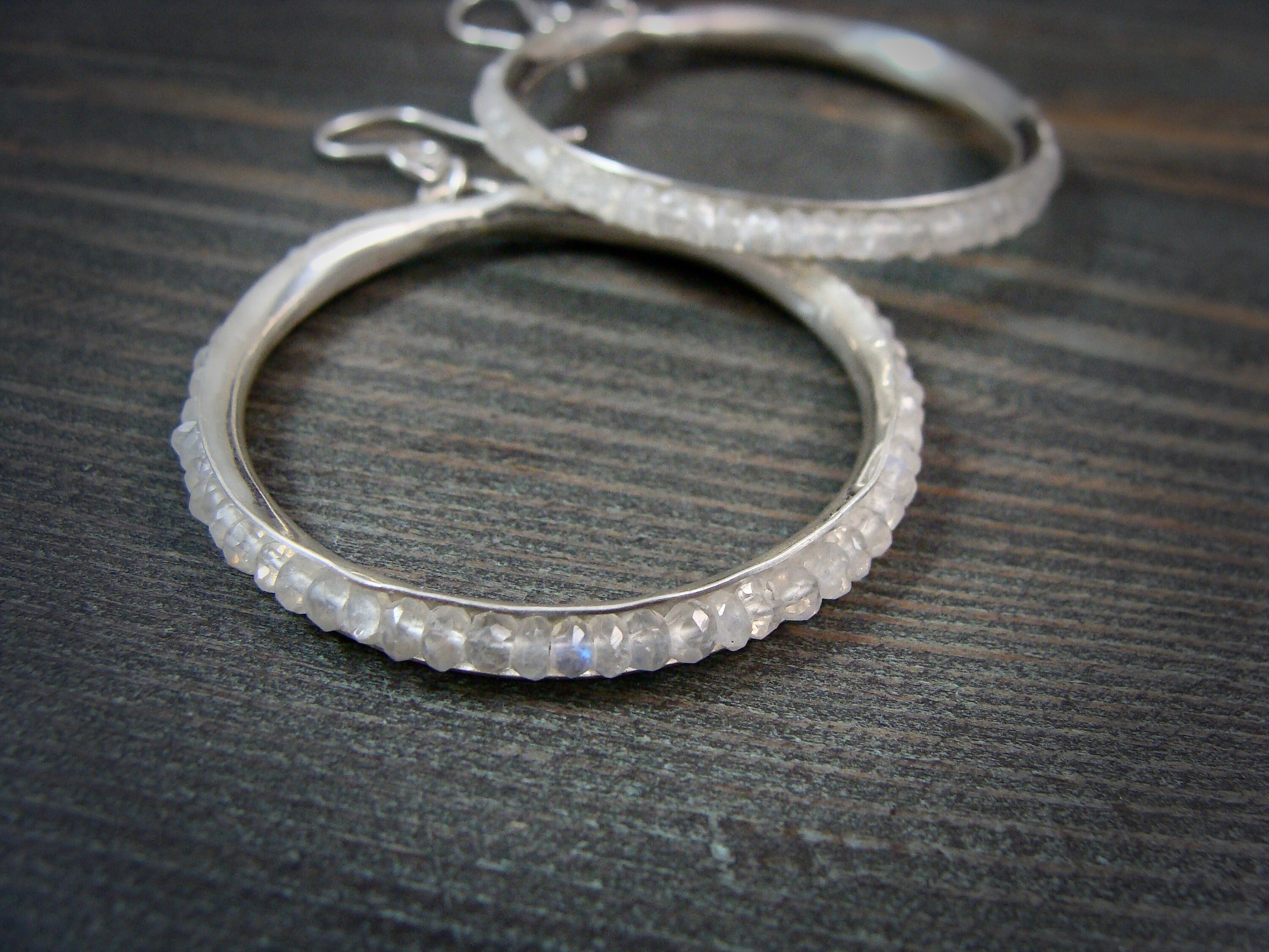 stone hoops ... sterling silver moonstone hoops, gemstone hoops ...