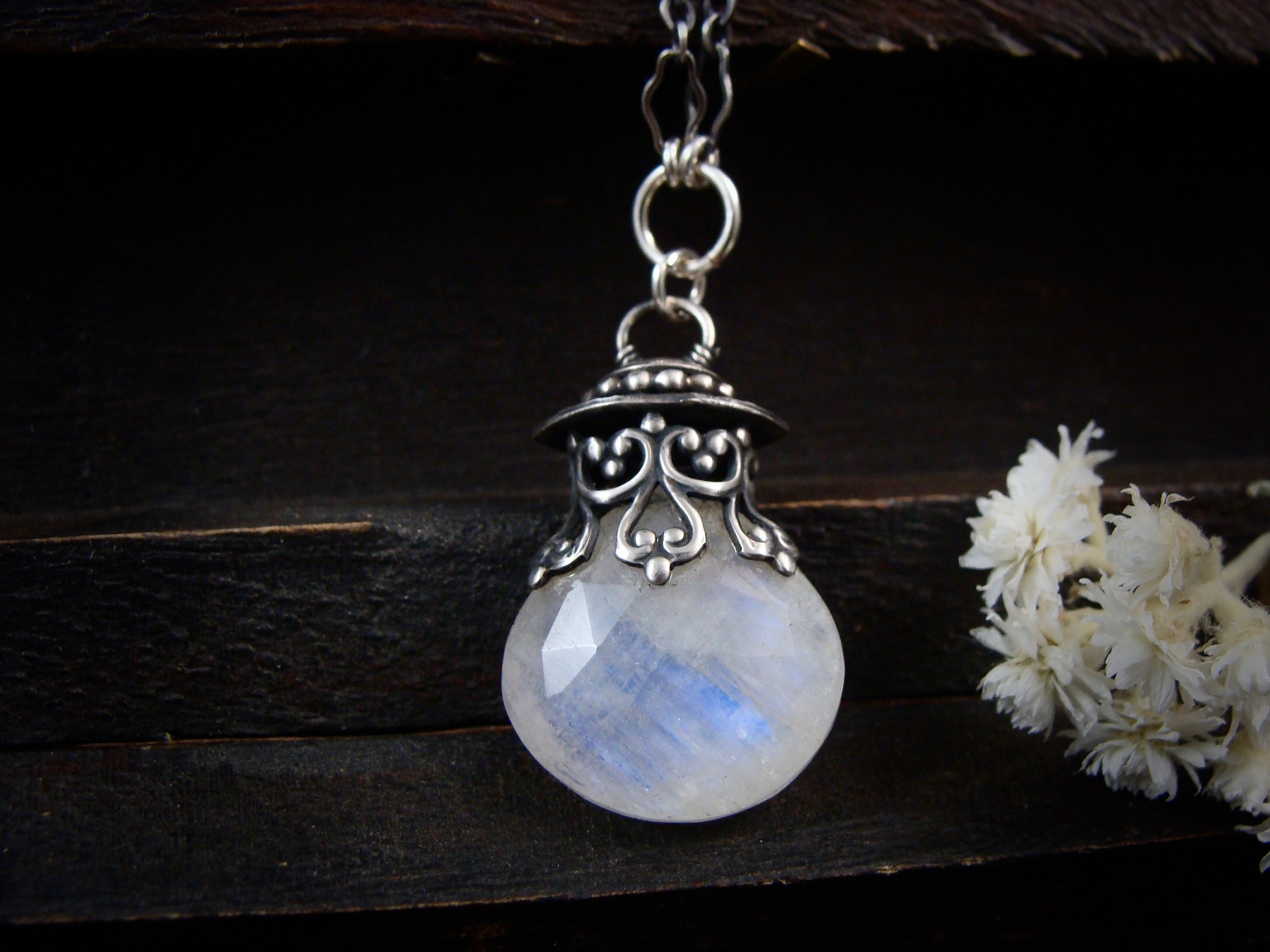 large rainbow moonstone pendulum ... sterling silver and moonstone ...