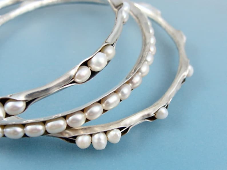 Pearl Bangle Stack Bangle Silver Bangle Silver Bracelet | Etsy