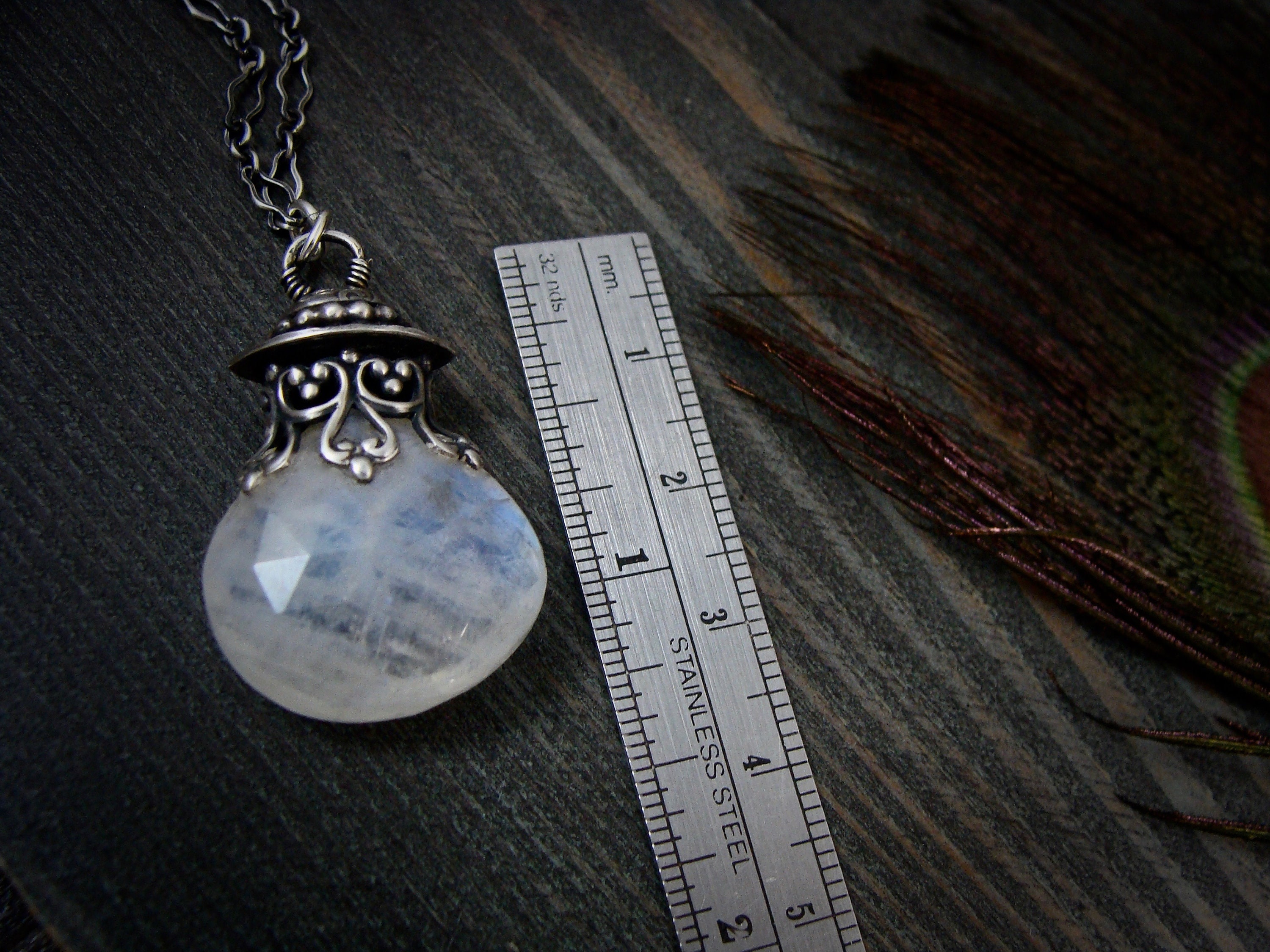 large rainbow moonstone pendulum ... sterling silver and moonstone ...