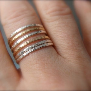 Six Stackable Rings, Mixed Metal Stacking Rings Set, Hammered Rings ...