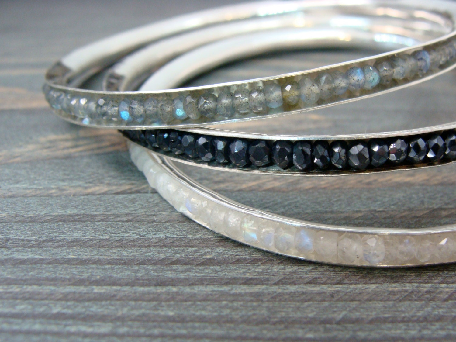 skinny labradorite bangle ...gemstone bangle, silver bangle, stack ...