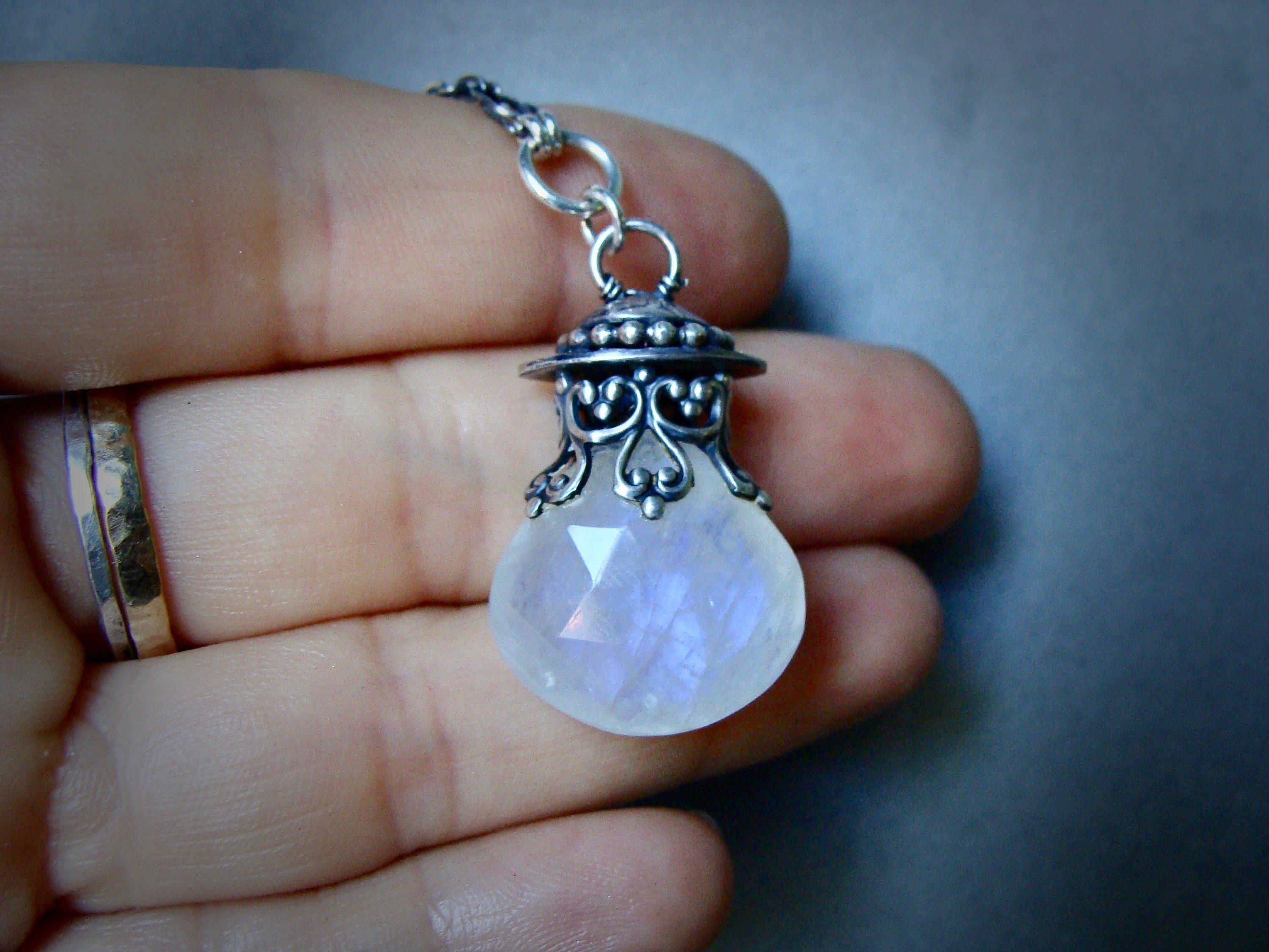 large rainbow moonstone pendulum ... sterling silver and moonstone ...