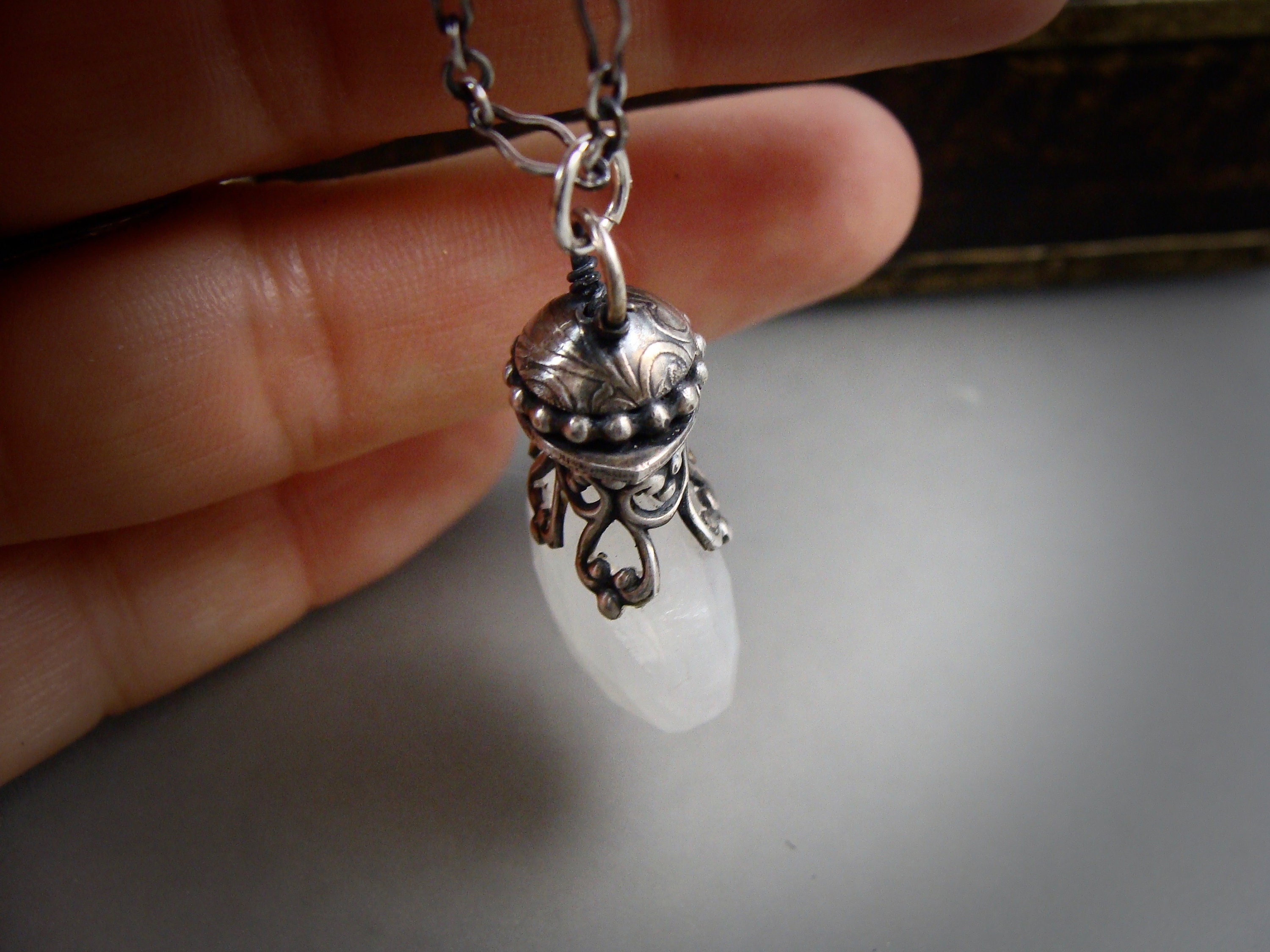 large rainbow moonstone pendulum ... sterling silver and moonstone ...