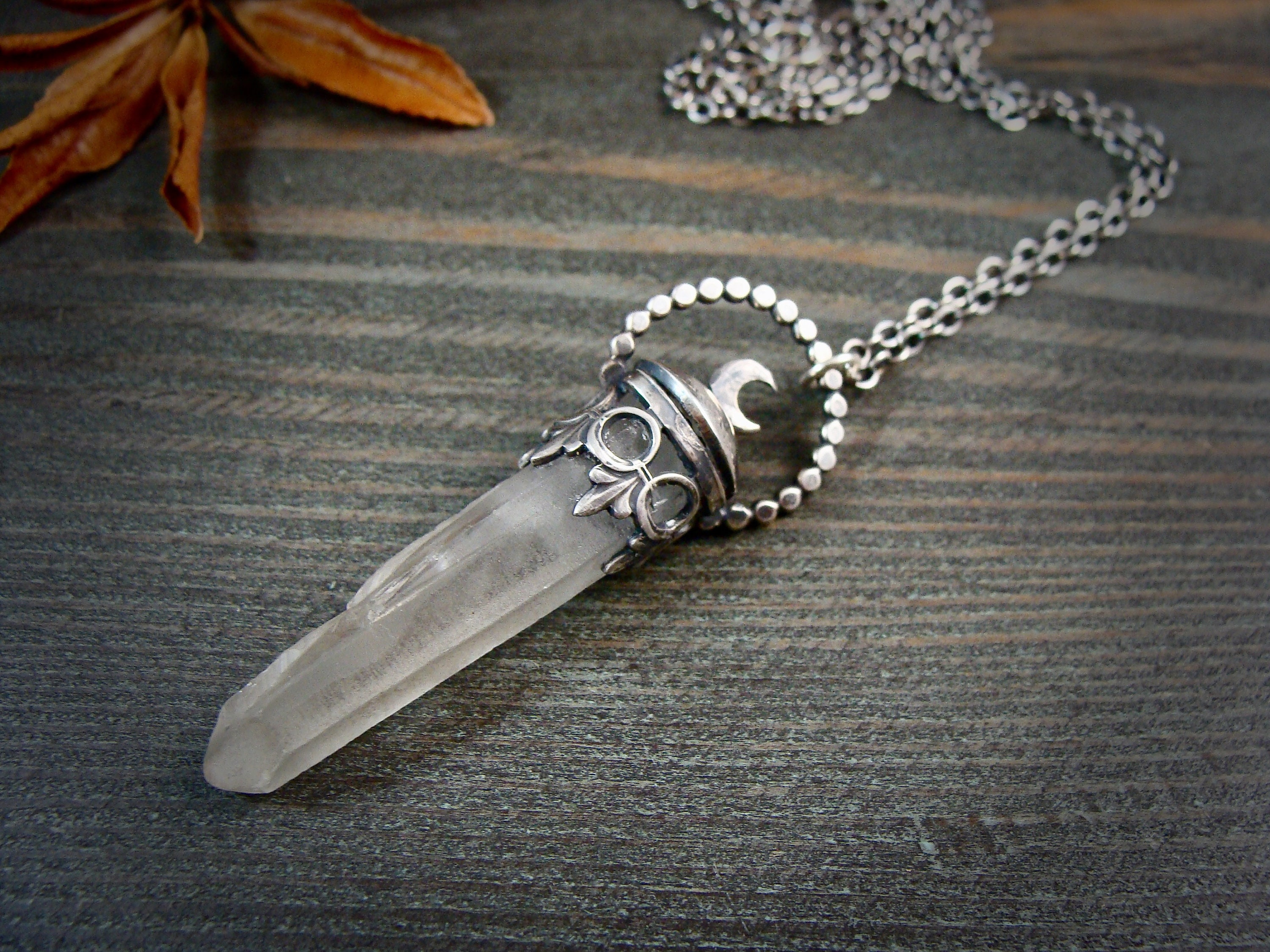 witchy woman ... raw quartz crystal pendulum pendant, raw gemstone ...