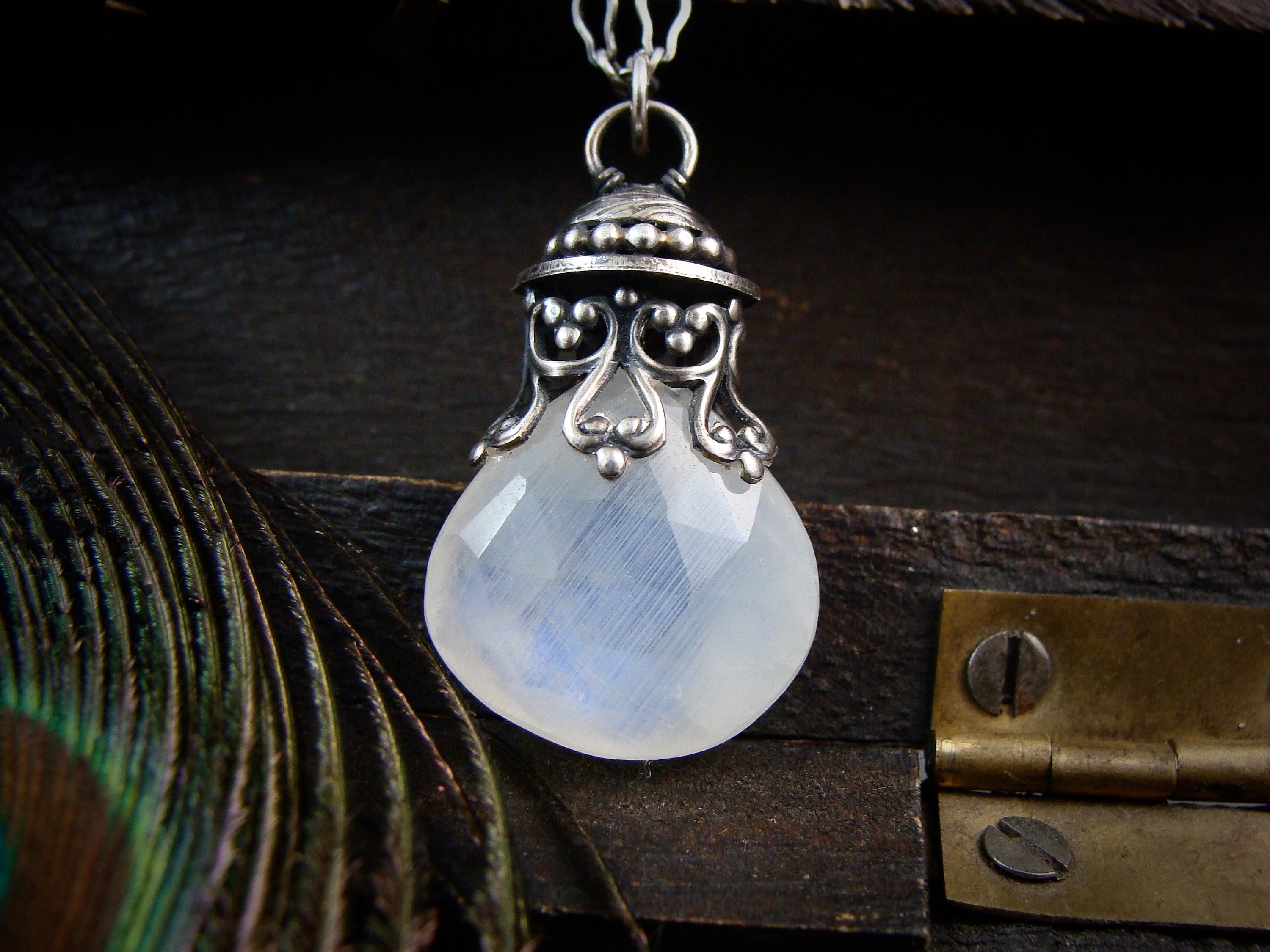 large rainbow moonstone pendulum ... sterling silver and moonstone ...