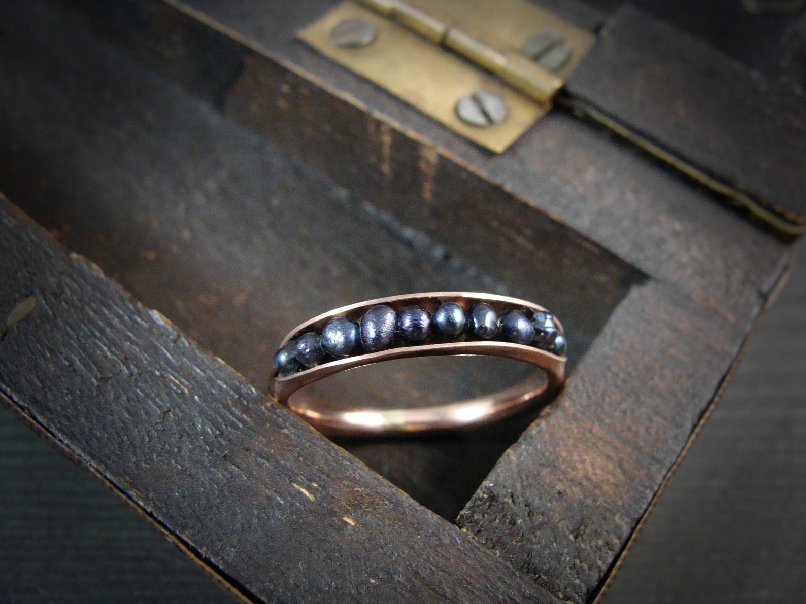 Solid 14k Rose Gold Peacock Pearl Stacking Ring – Cottagecore Band ...