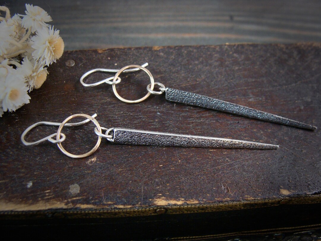 Dark Academia Gothic Sterling Spike Dangles, Mixed Metal Spike Earrings ...