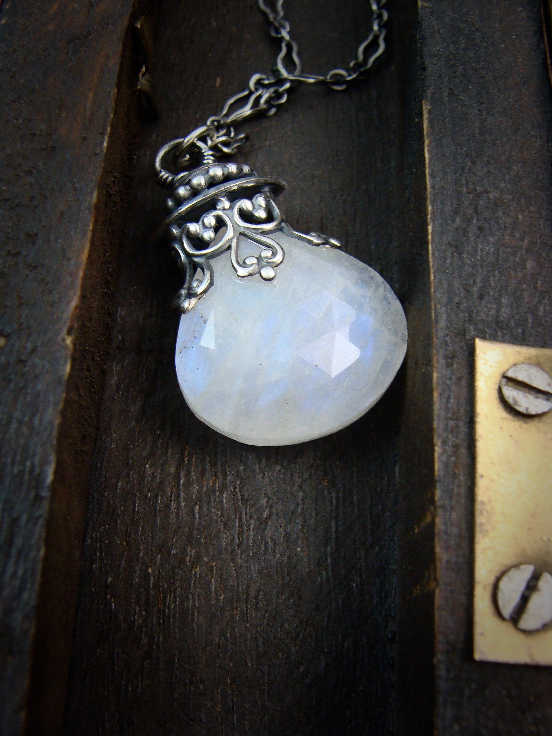 large rainbow moonstone pendulum ... sterling silver and moonstone ...