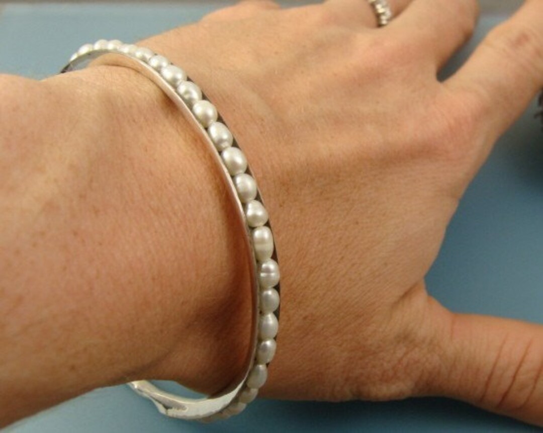 Pearl Bangle, Stack Bangle, Silver Bangle, Silver Bracelet, Pearl ...