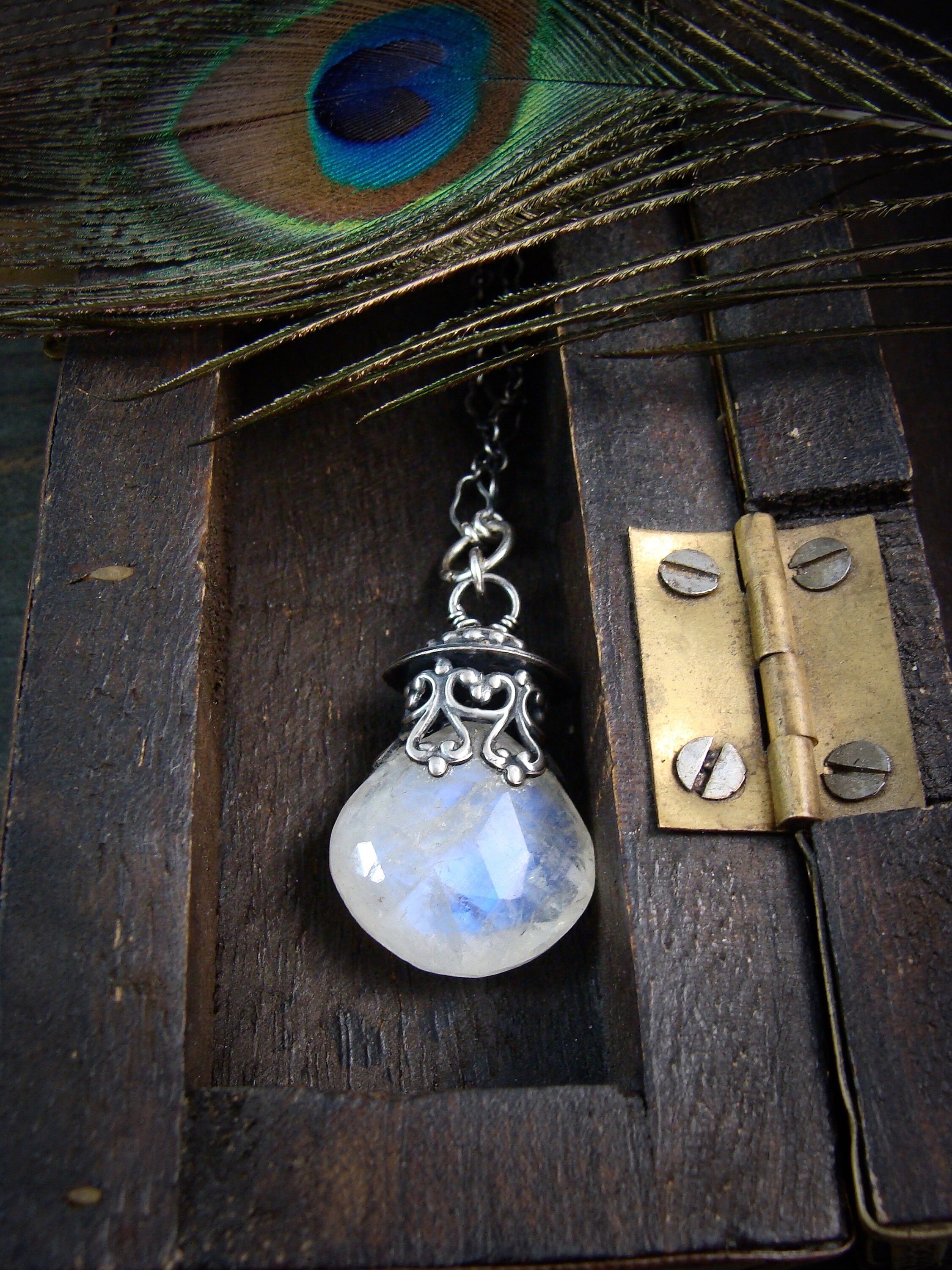large rainbow moonstone pendulum ... sterling silver and moonstone ...