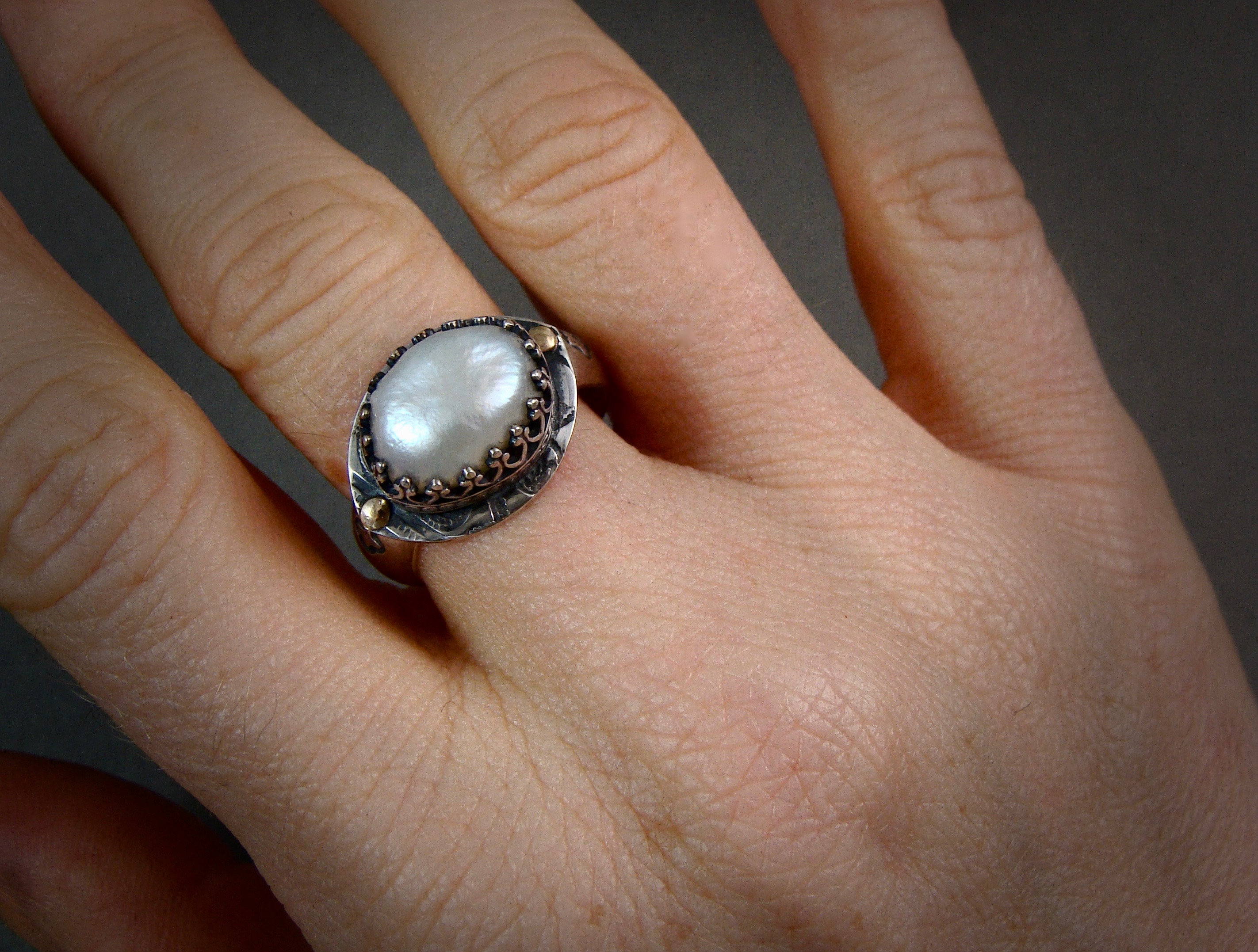 Baroque pearl cocktail ring .. gifts for her, pearl jewelry, pearl ring