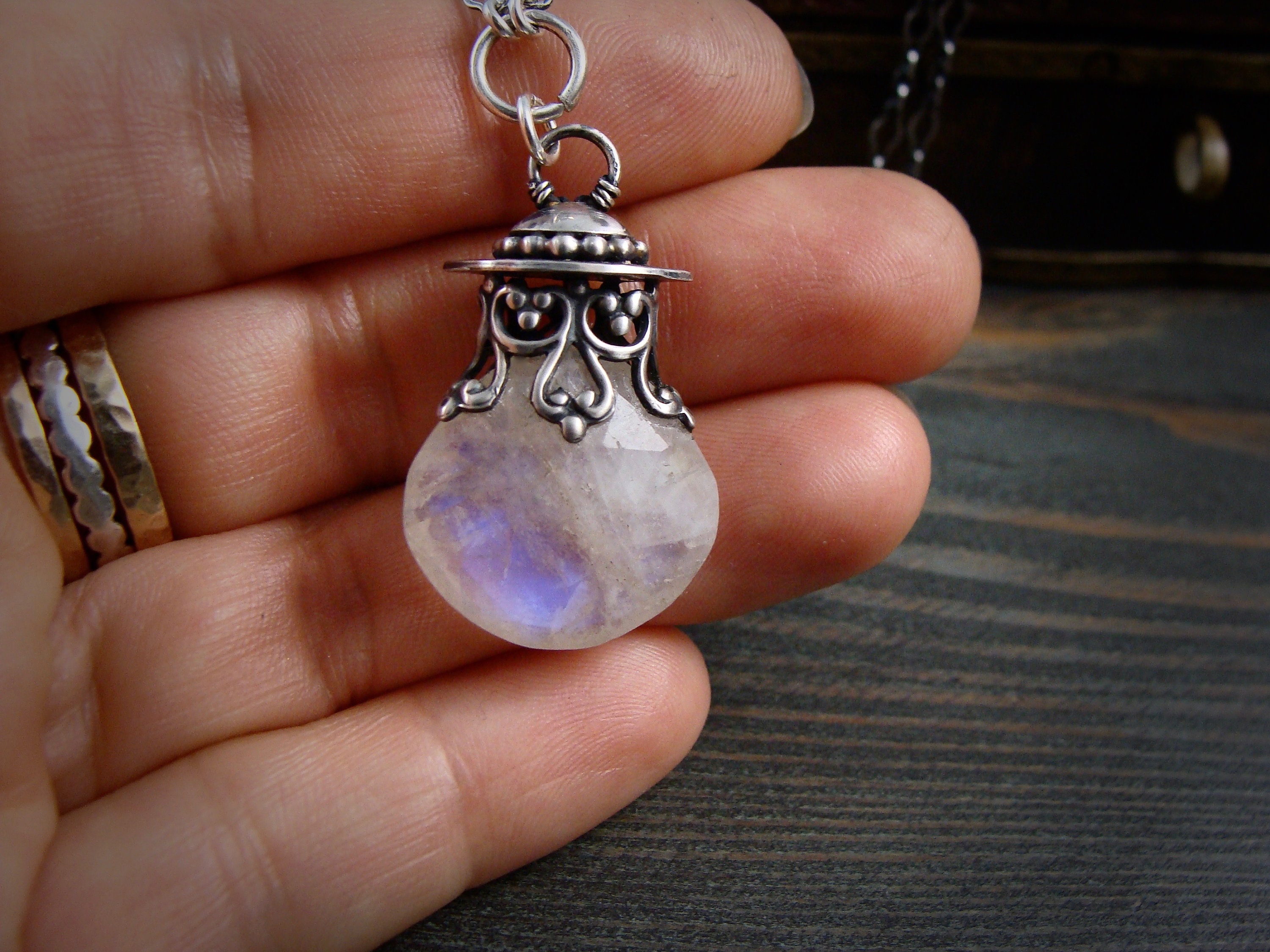 large rainbow moonstone pendulum ... sterling silver and moonstone ...