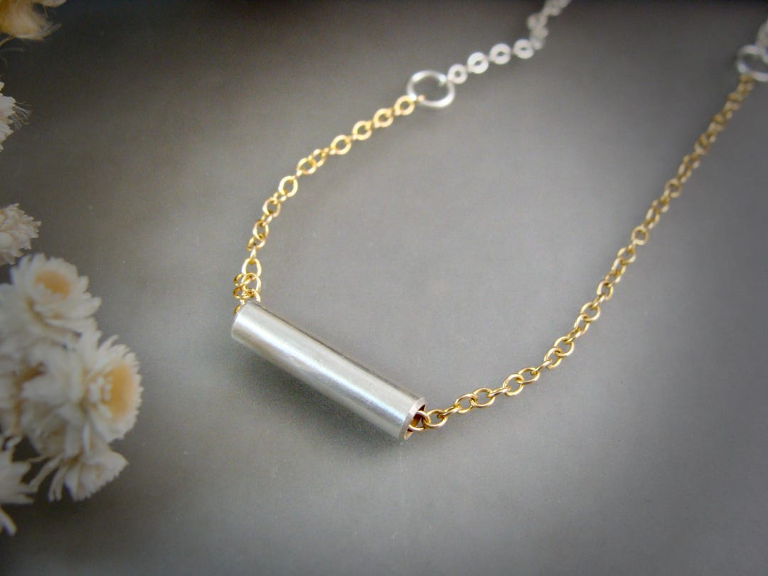 Sterling Silver Tube Pendant Necklace – Mixed Metal Two Tone Chain - Etsy