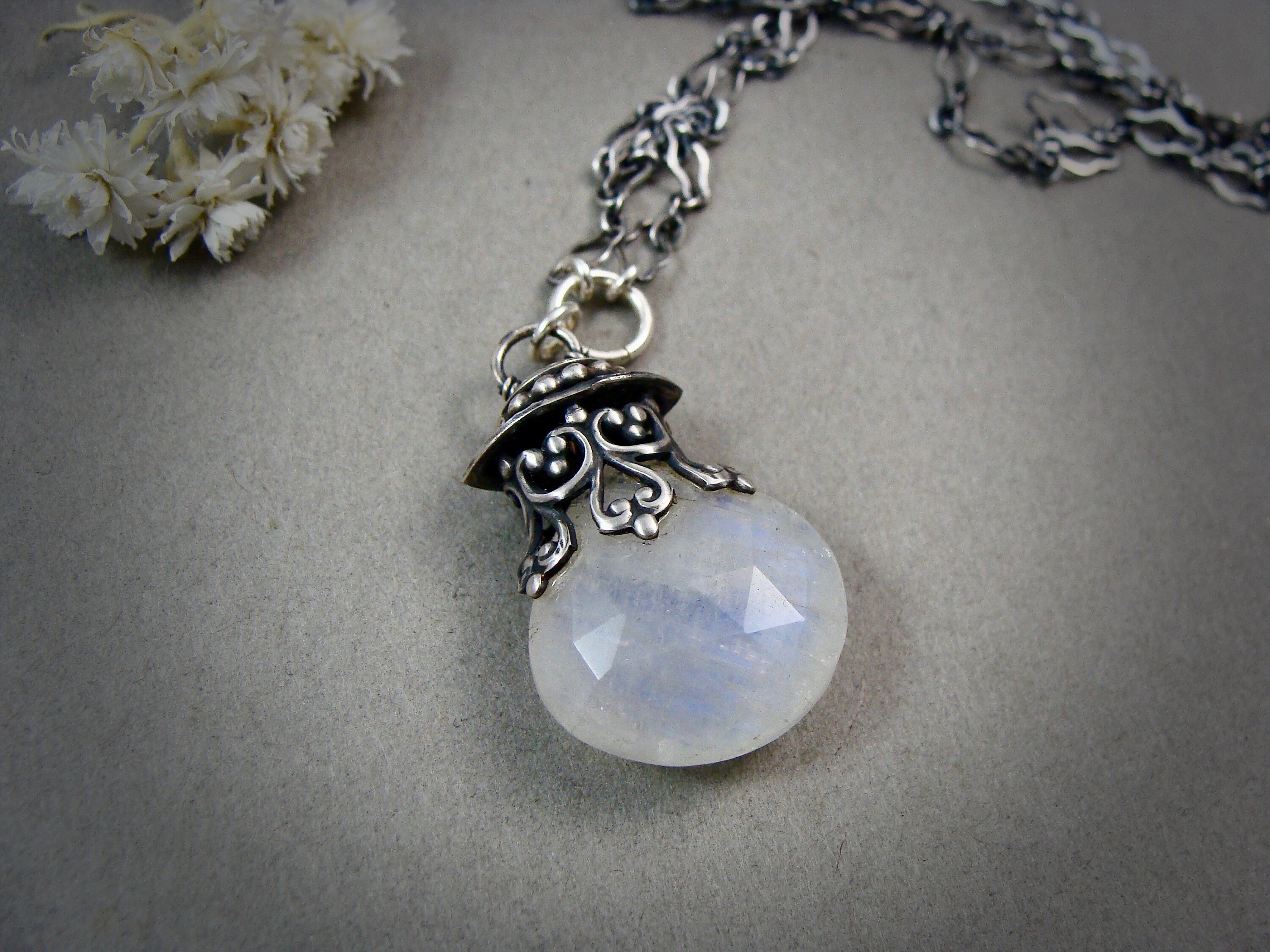 large rainbow moonstone pendulum ... sterling silver and moonstone ...