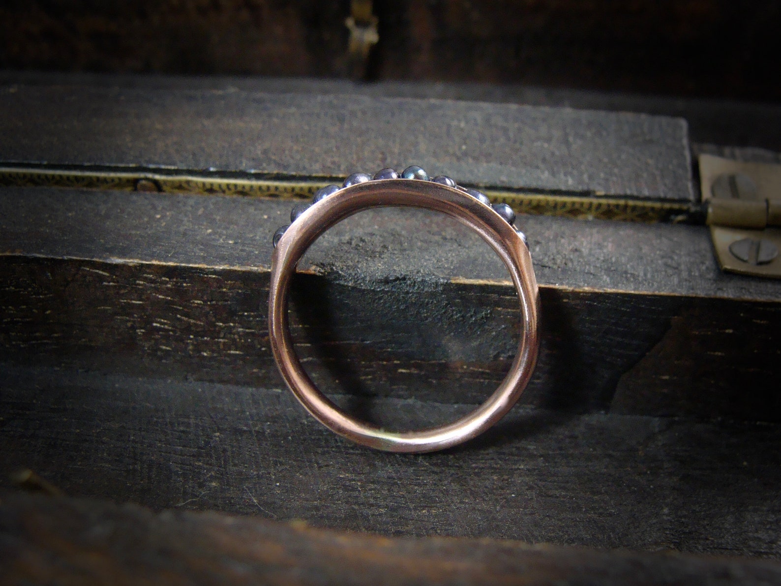 Solid 14k Rose Gold Peacock Pearl Stacking Ring – Cottagecore Band ...