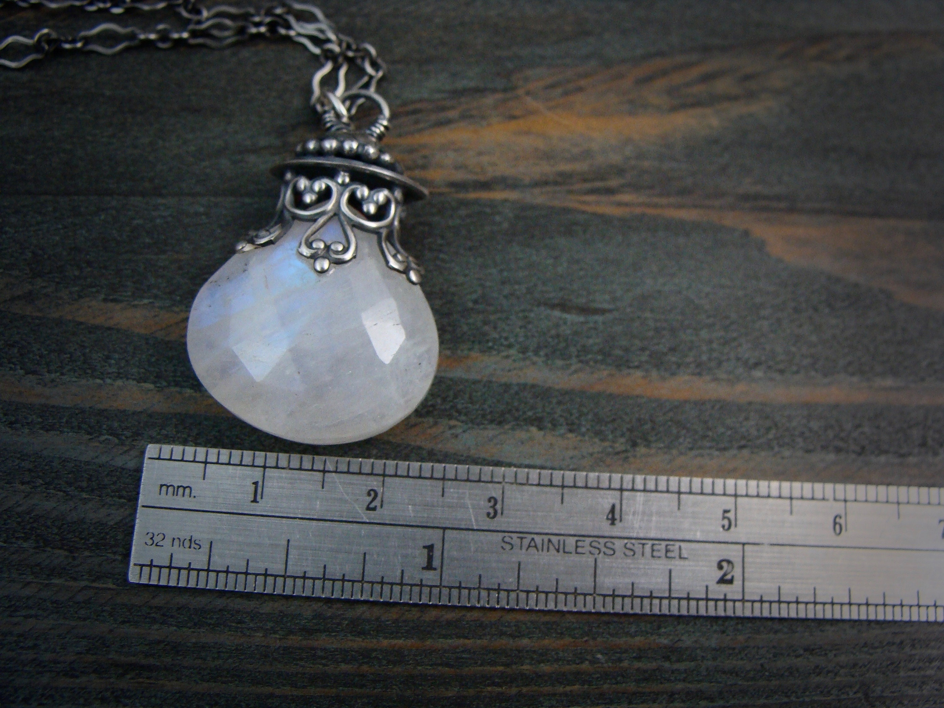 large rainbow moonstone pendulum ... sterling silver and moonstone ...
