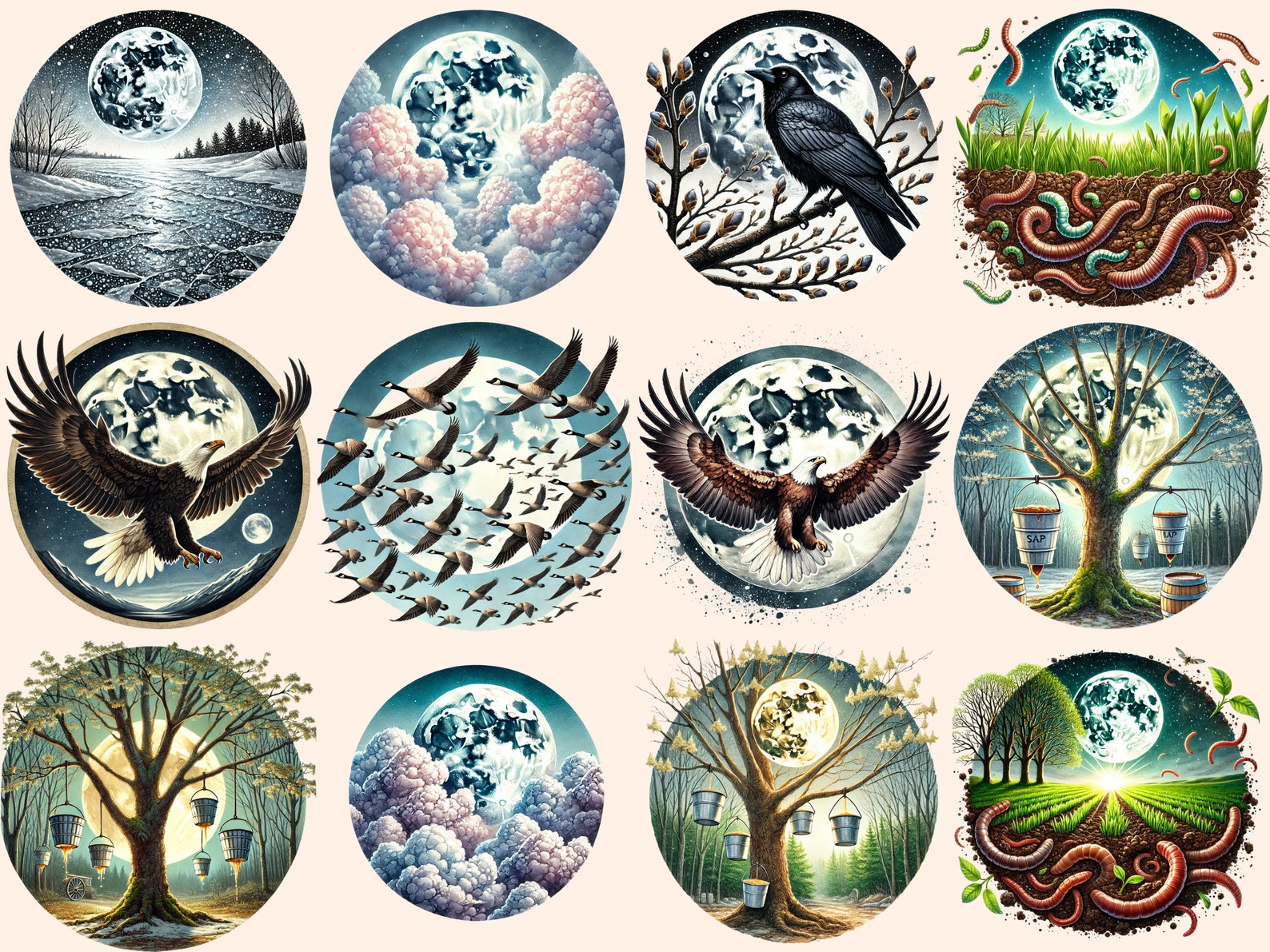 Full Worm Moon Clipart – 25 PNG Lunar Illustrations (digital Download ...