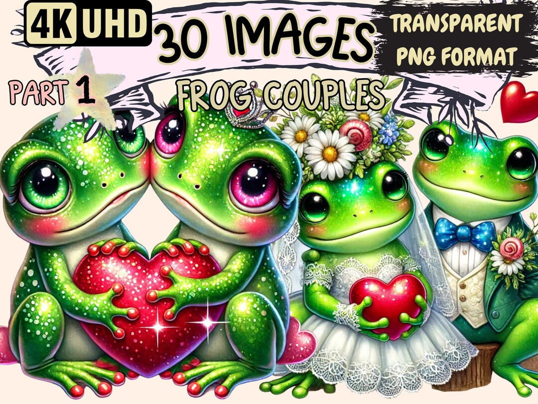 Frog Couples Clipart – 30 PNG Romantic Illustrations (digital Download ...