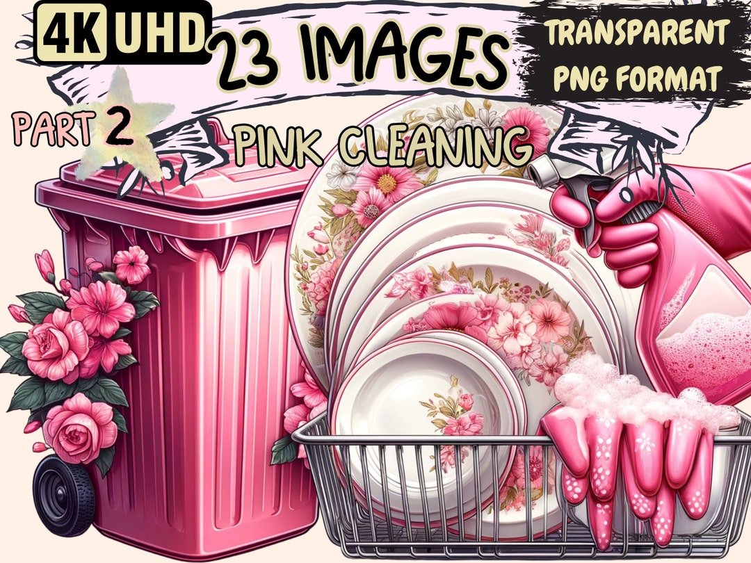 Pink Cleaning (P2) Clipart - 23 PNG Stylish Cleaning Graphics, Pink ...