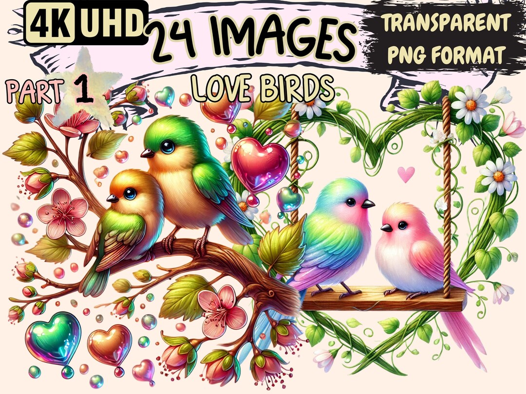 Love Birds Clipart – 24 PNG Valentine's Day Illustrations (digital ...