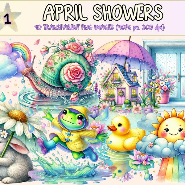 April Shower Clipart - Etsy