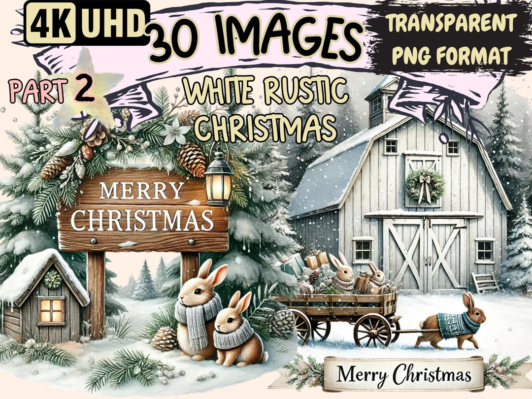 White Rustic Christmas Clipart – Farmhouse Holiday PNG Graphics ...