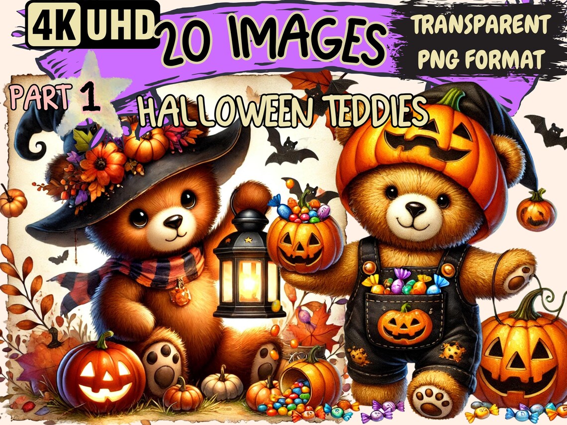 Halloween Teddy Bear Clipart – Spooky Costume PNG Graphics (digital ...
