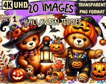 Halloween Teddy Bear Clipart – Spooky Costume PNG Graphics (digital ...