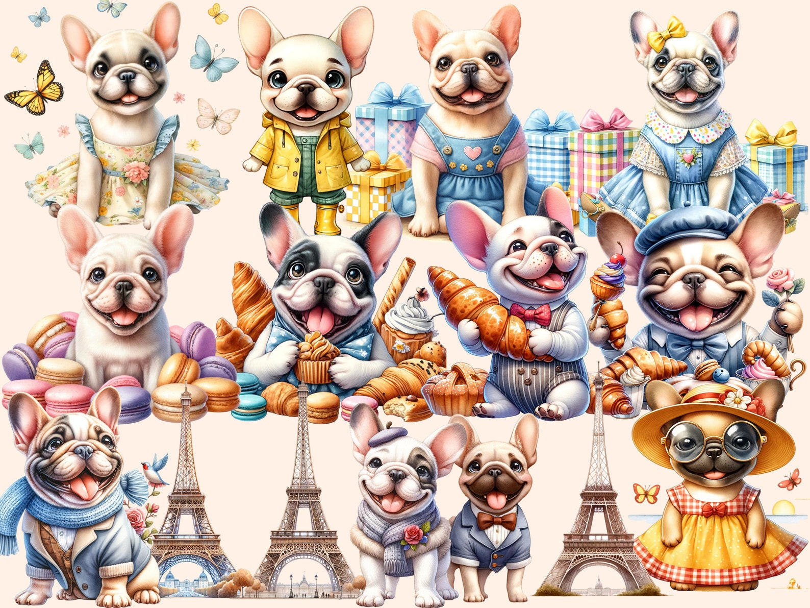 French Bulldogs Clipart – 20 PNG Frenchie Graphics, Commercial Use ...