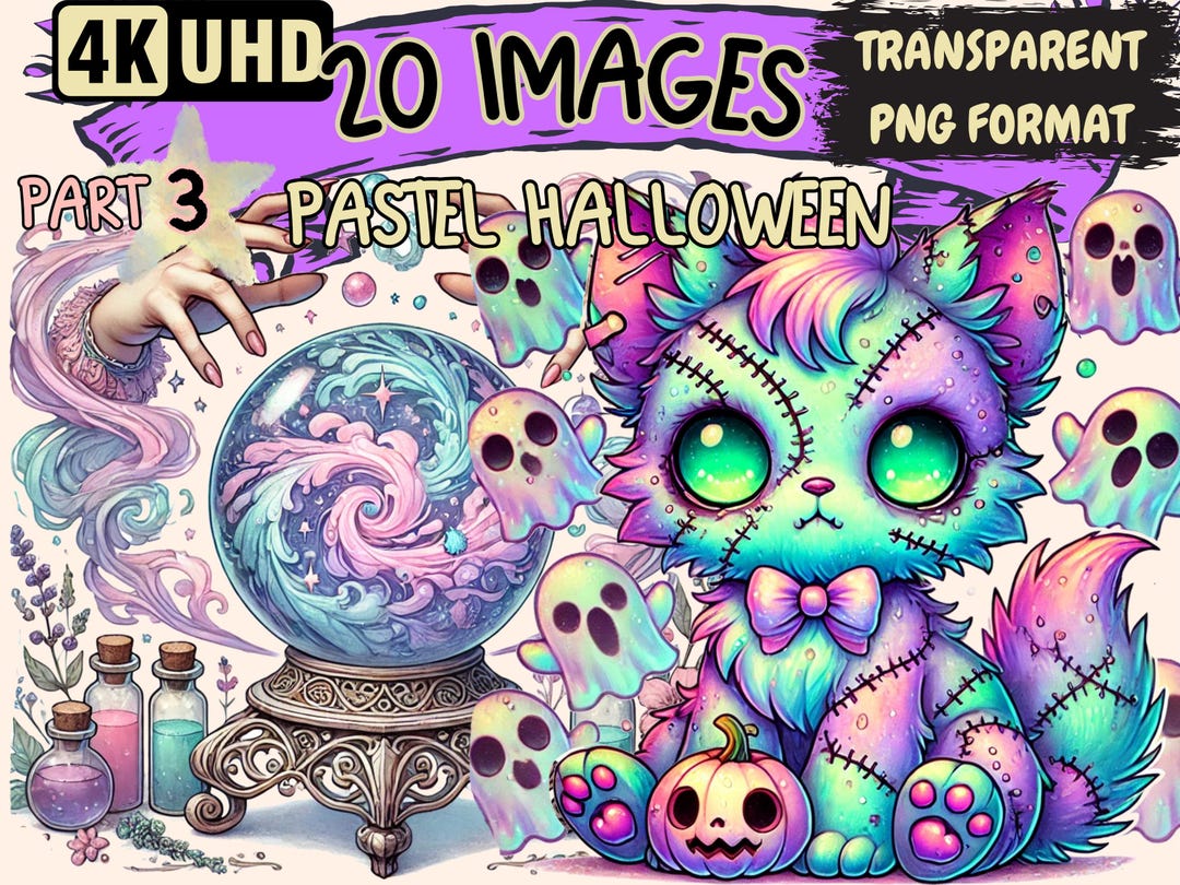 Pastel Halloween (P3) Clipart - 20 PNG Cute Halloween Graphics, Soft ...