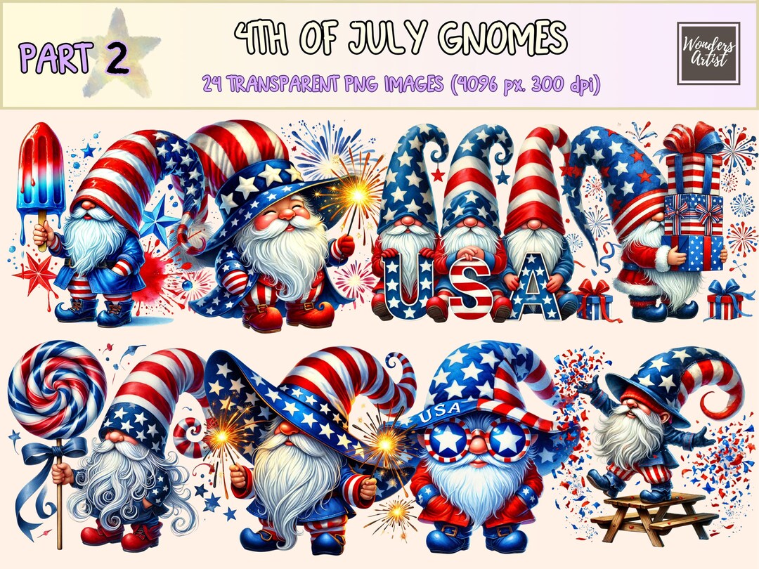 4th of July Gnomes Clipart – Patriotic PNG Graphics (digital Download ...