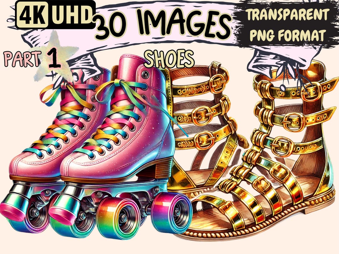 Shoes Clipart – 30 PNG Stylish Footwear Illustrations (digital Download ...
