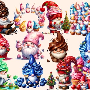 Cupcake Gnomes Clipart - 28 PNG Sweet Little Gnome Graphics, Tasty ...