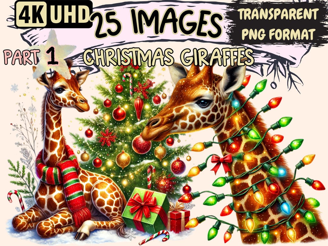 Christmas Giraffes Clipart - 25 PNG Festive Giraffe Illustrations ...