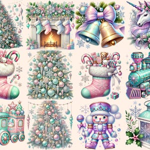 Pastel Christmas Clipart - 19 PNG Soft Holiday Graphics, Cute Festive ...