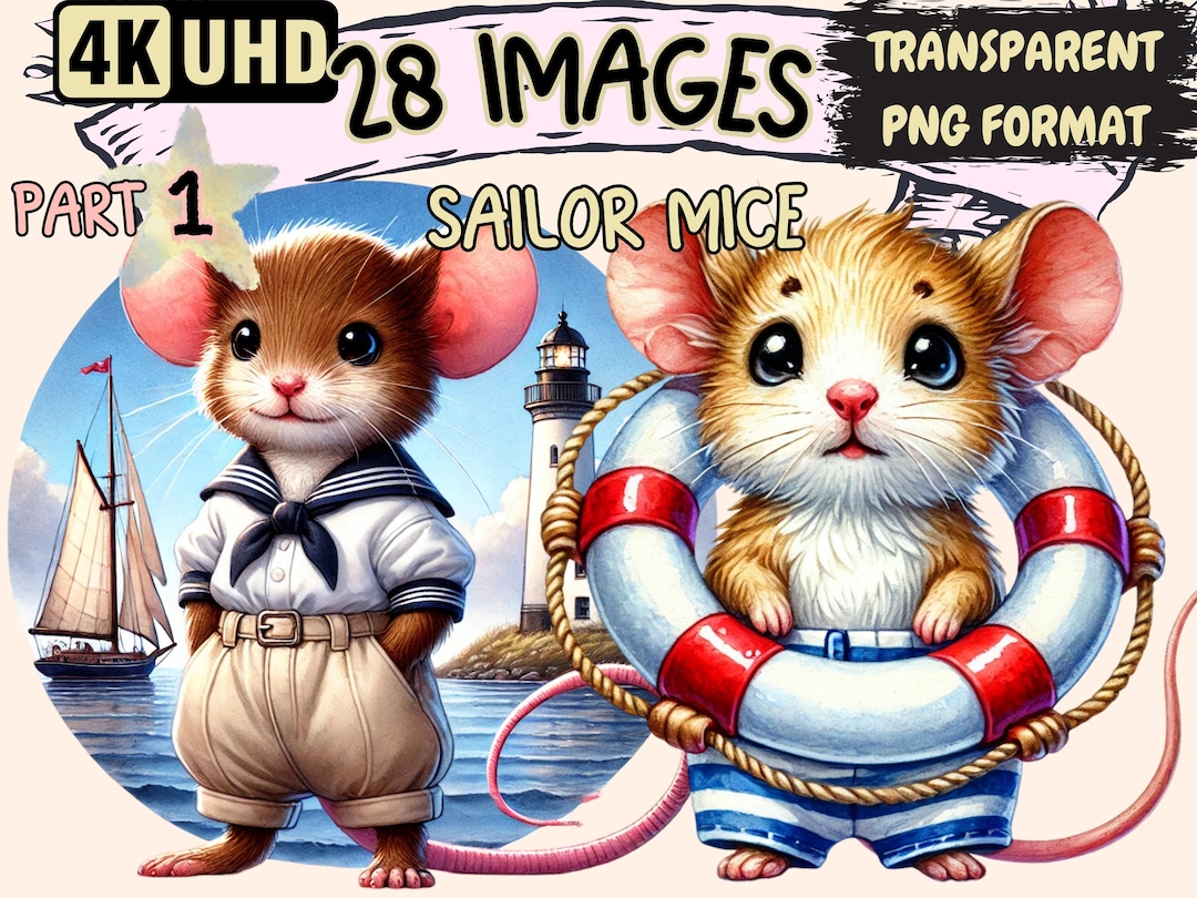 Sailor Mice Clipart - 28 PNG Nautical Mouse Illustrations, Whimsical ...