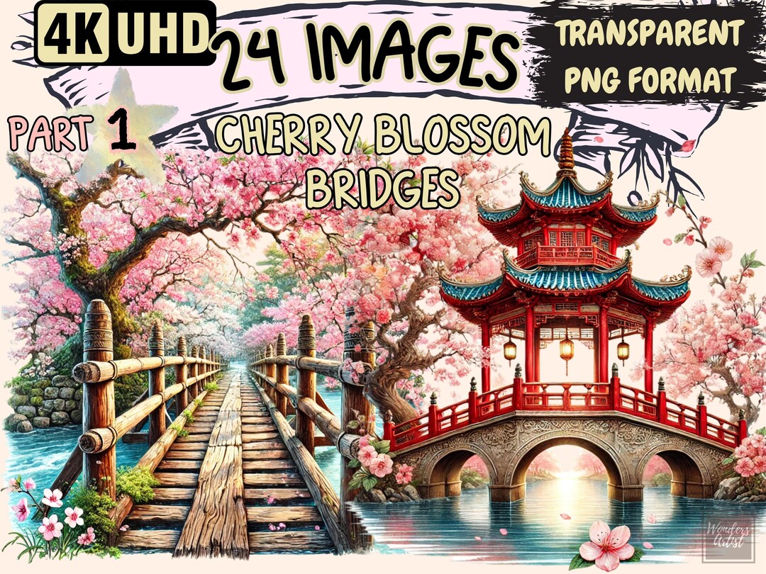Cherry Blossom Bridges (P1) Clipart - 24 PNG Sakura Spring Graphics ...