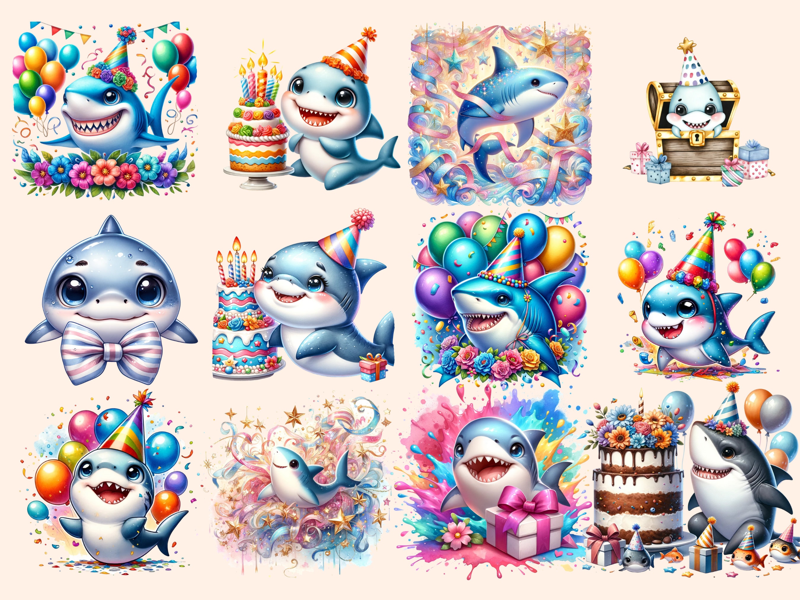 Birthday Sharks Clipart 28 PNG Fun Shark Graphics, Party Shark ...