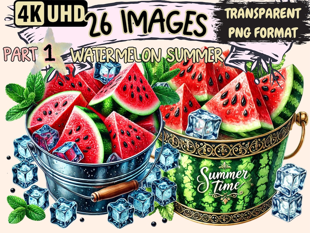 Watermelon Summer Clipart - 26 PNG Fruit-themed Graphics, Summer ...