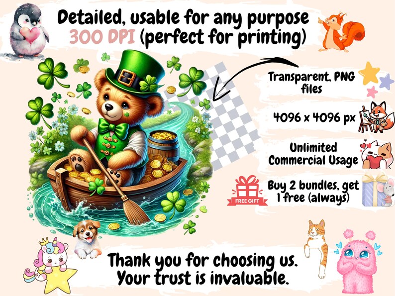 St. Patrick's Day Teddy Bear Clipart - Irish Festive PNG Illustrations ...