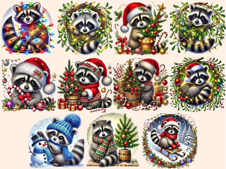 Christmas Raccoon Clipart – 35 Festive PNG Illustrations (digital ...